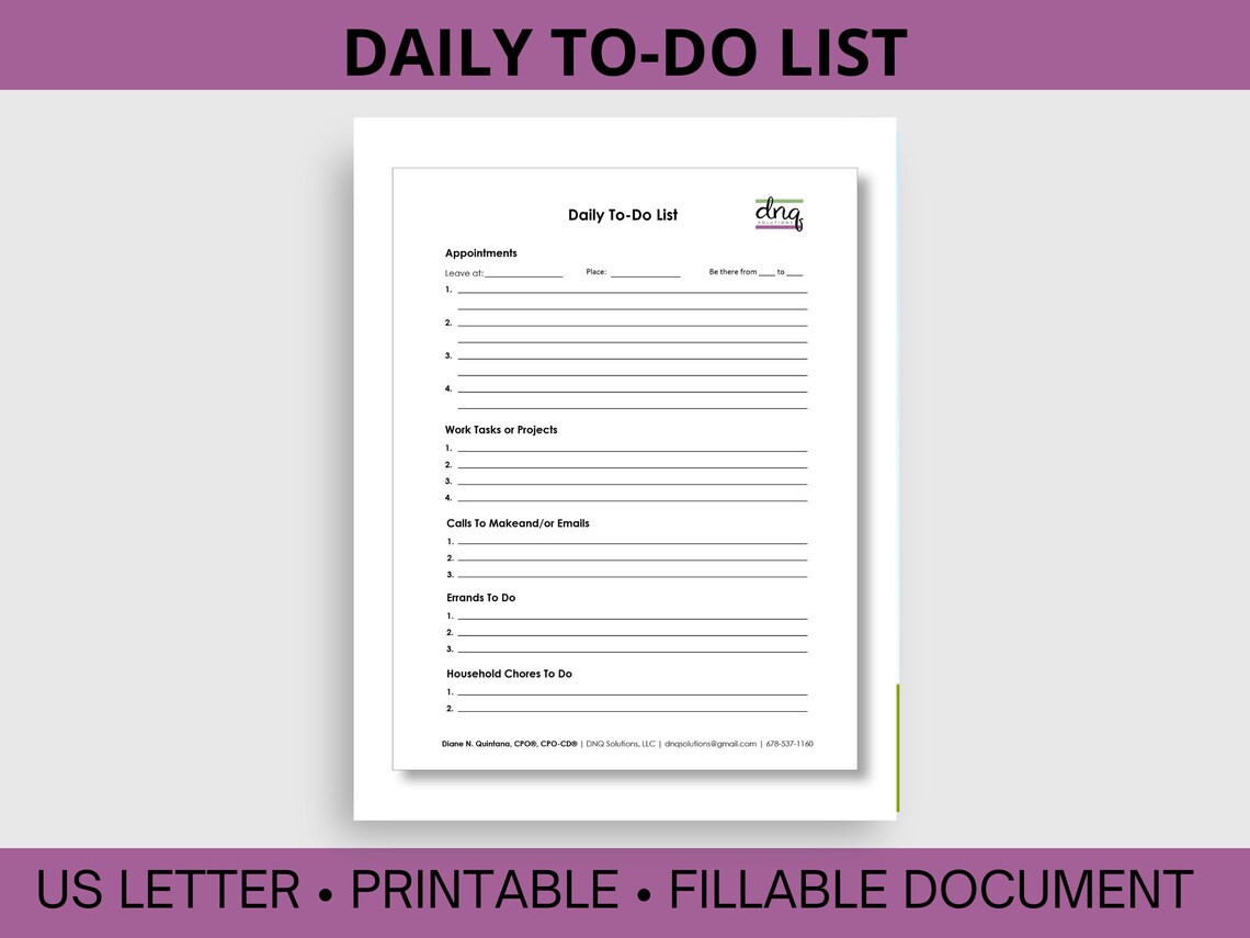 Daily To-do List Fillable PDF, Digital Worksheet. Instant Download. Use ...
