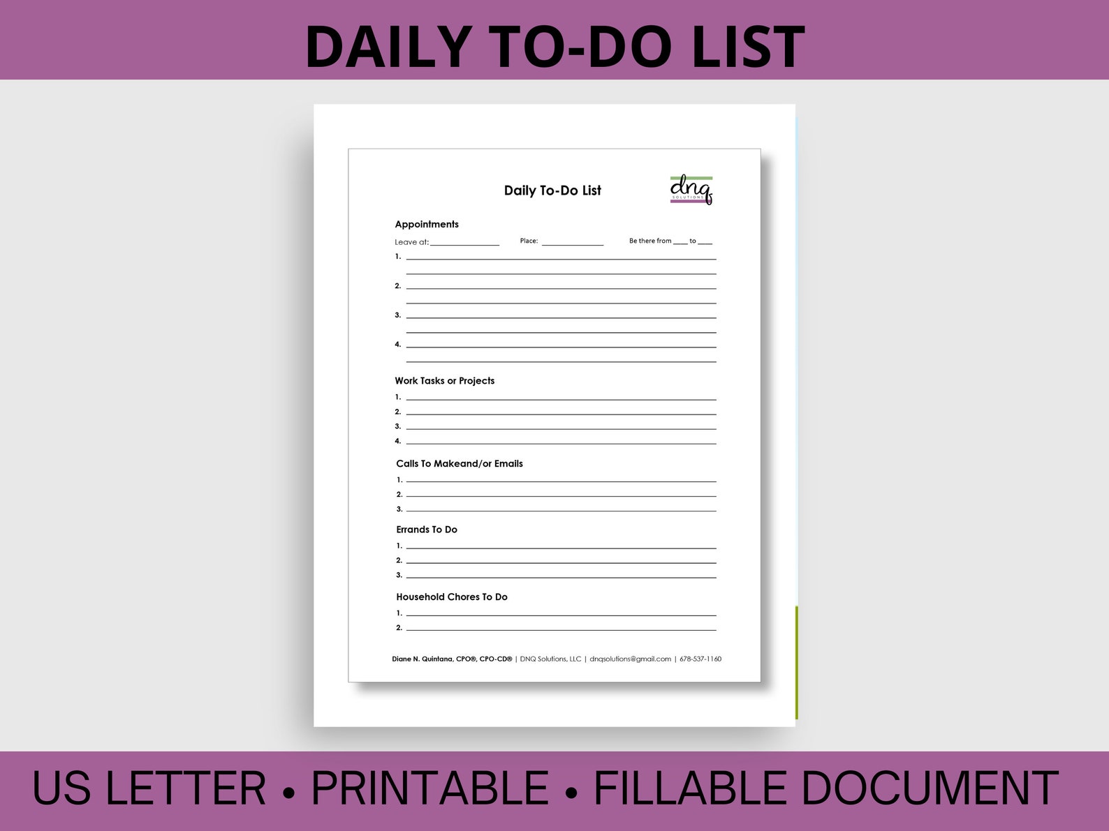 Daily To-do List; Fillable PDF, Digital Worksheet. Instant Download ...