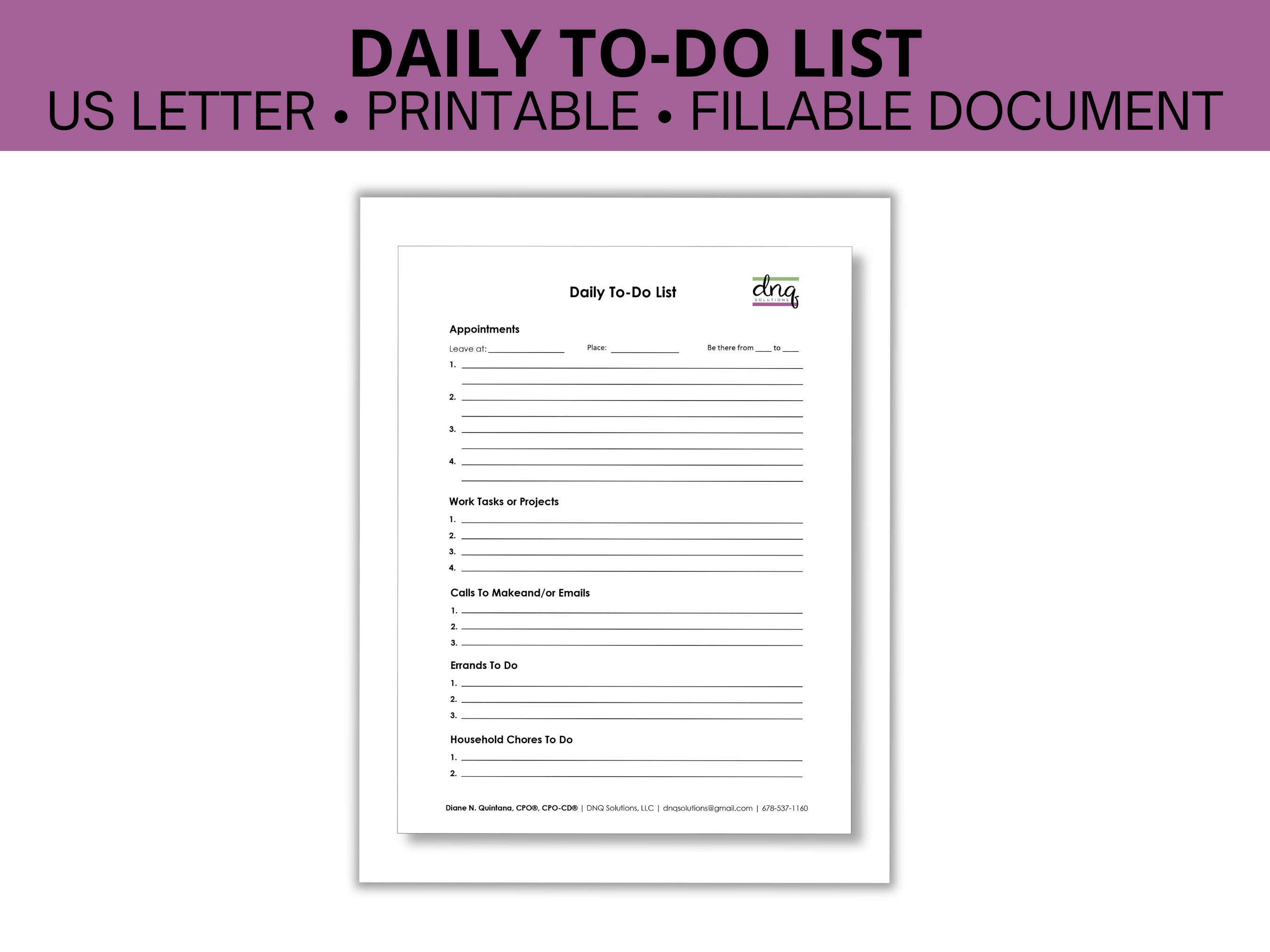 Daily To-do List; Fillable PDF, Digital Worksheet. Instant Download ...
