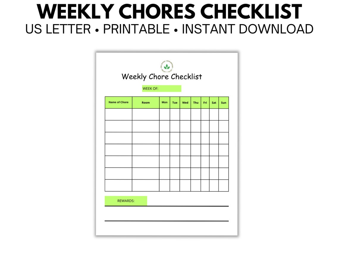 Weekly Chores Checklist; Plan When to Do Your Household Chores ...