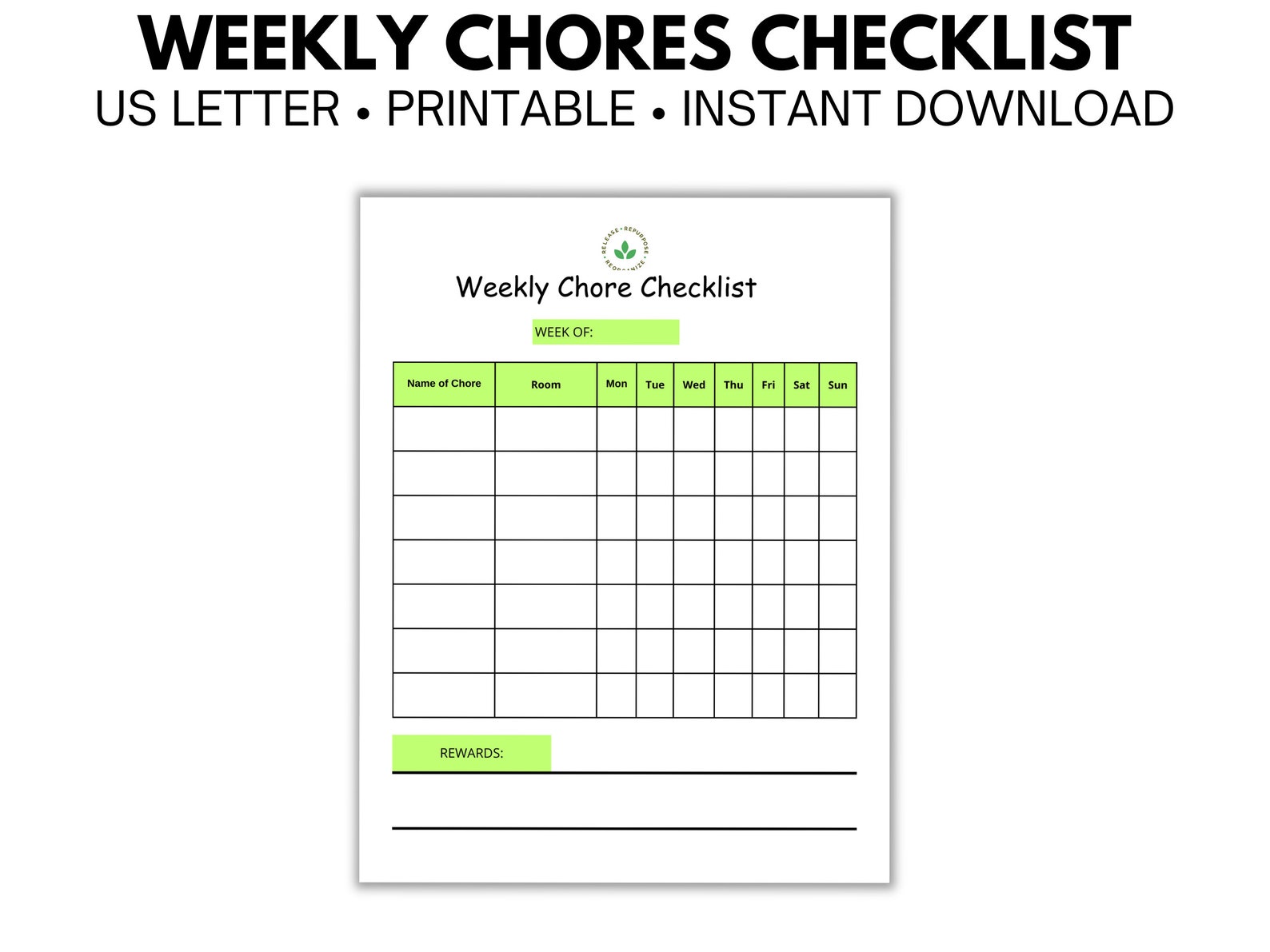Weekly Chores Checklist; Plan When to Do Your Household Chores ...