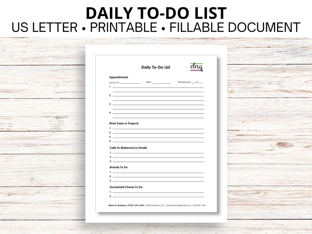 Daily To-do List; Fillable PDF, Digital Worksheet. Instant Download ...
