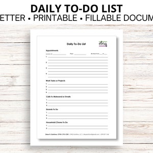 Daily To-do List; Fillable PDF, Digital Worksheet. Instant Download ...
