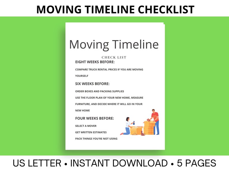 Moving Timeline Checklist; Moving Timeline Printable, Instant Download ...