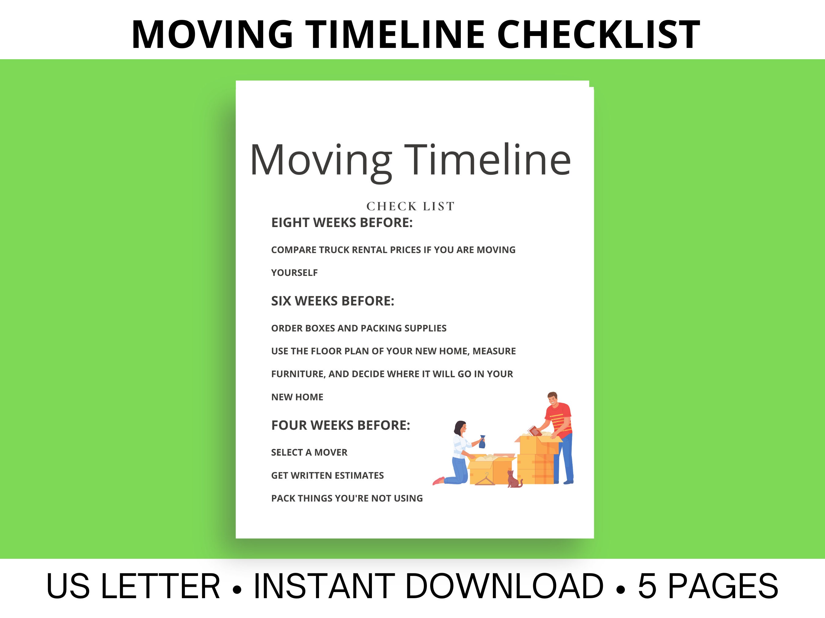 Moving Timeline Checklist; Moving Timeline Printable, Instant Download ...