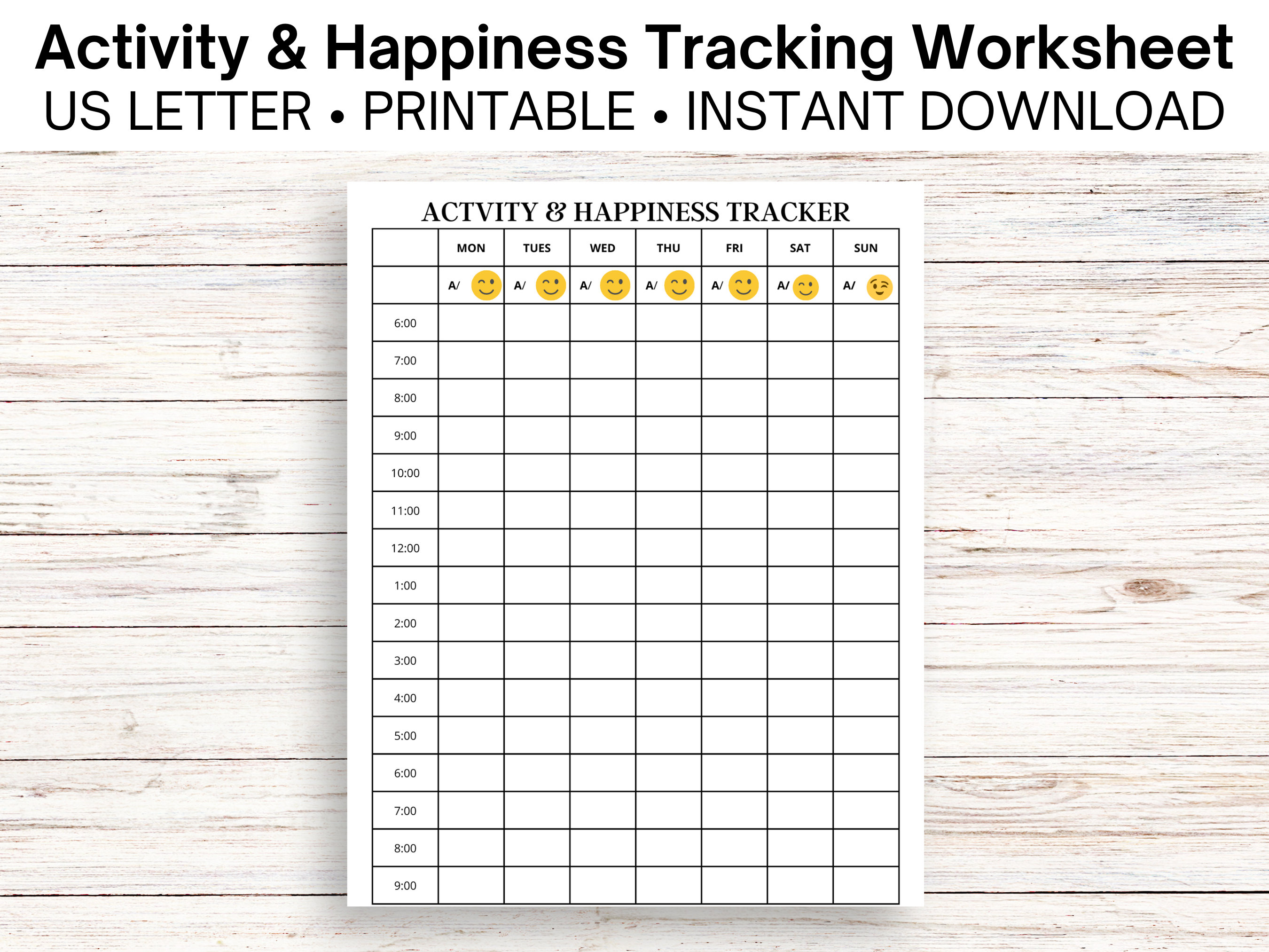 Activity & Happiness Tracker Worksheet Write Down Your Daily Activities ...