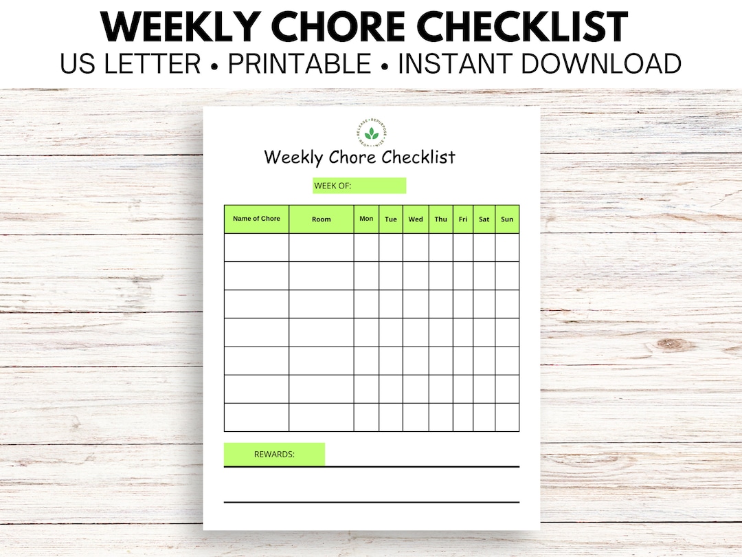 Weekly Chores Checklist; Plan When to Do Your Household Chores ...