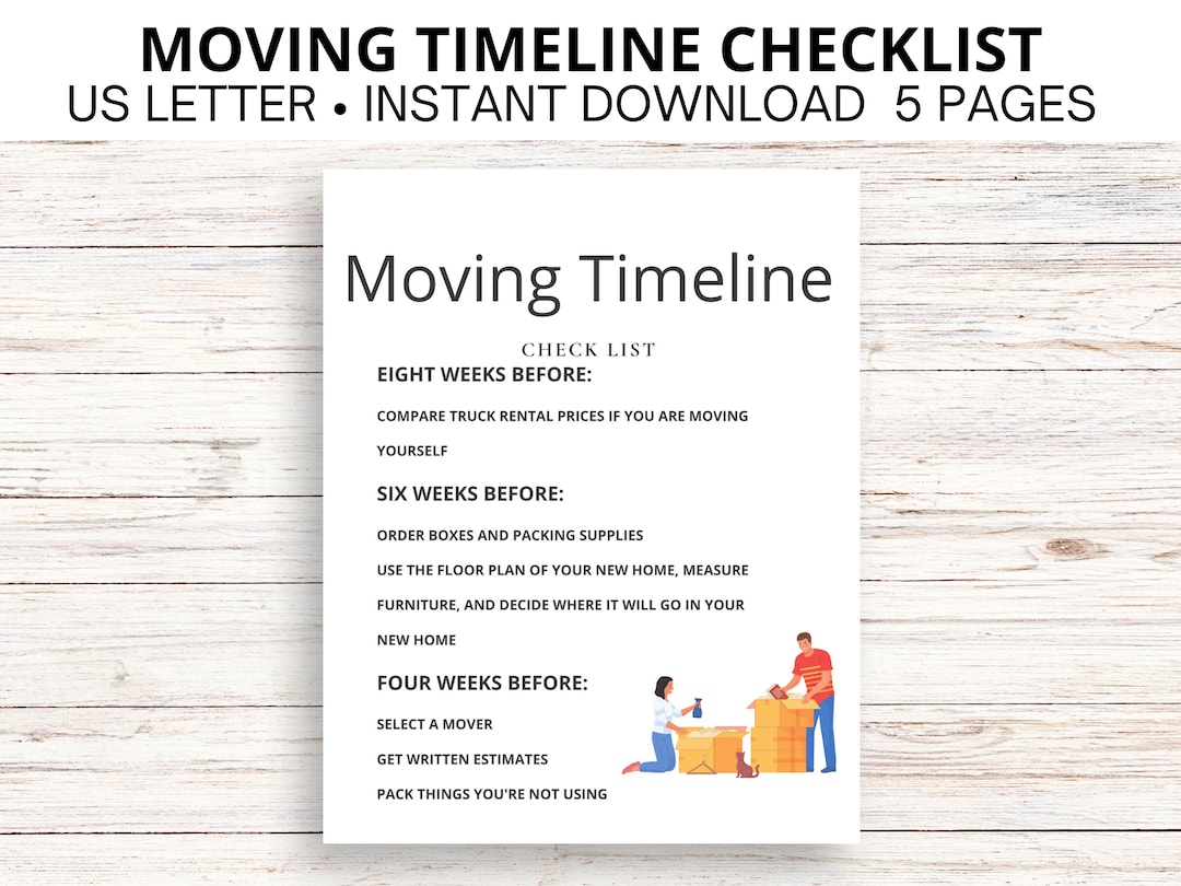 Moving Timeline Checklist; Moving Timeline Printable, Instant Download ...