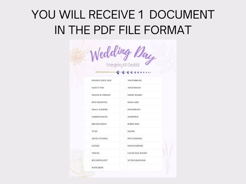 Wedding Day Emergency Kit Checklist Wedding Checklist Checklist For
