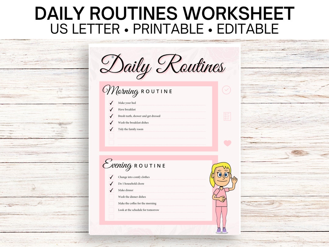 Daily Routine Worksheet; Daily Morning Routine & Daily Evening Routine ...