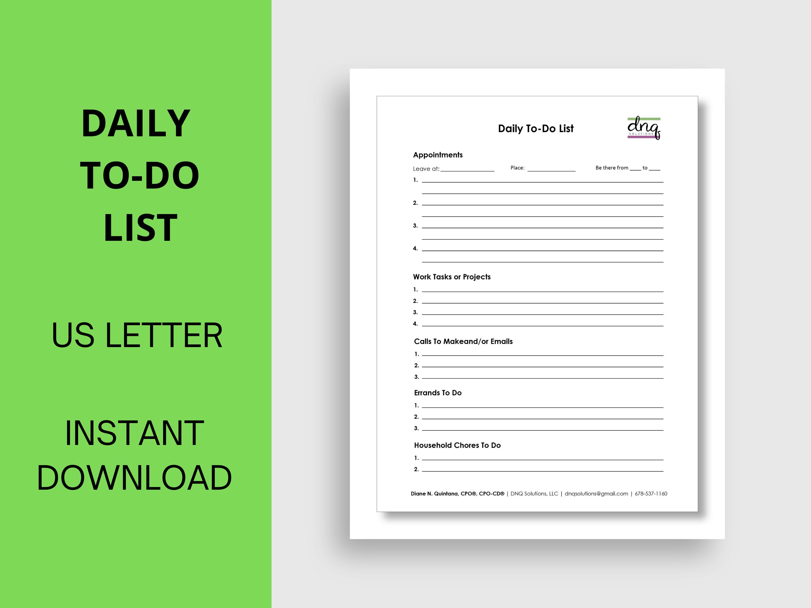 Daily To-do List Fillable PDF, Digital Worksheet. Instant Download. Use ...
