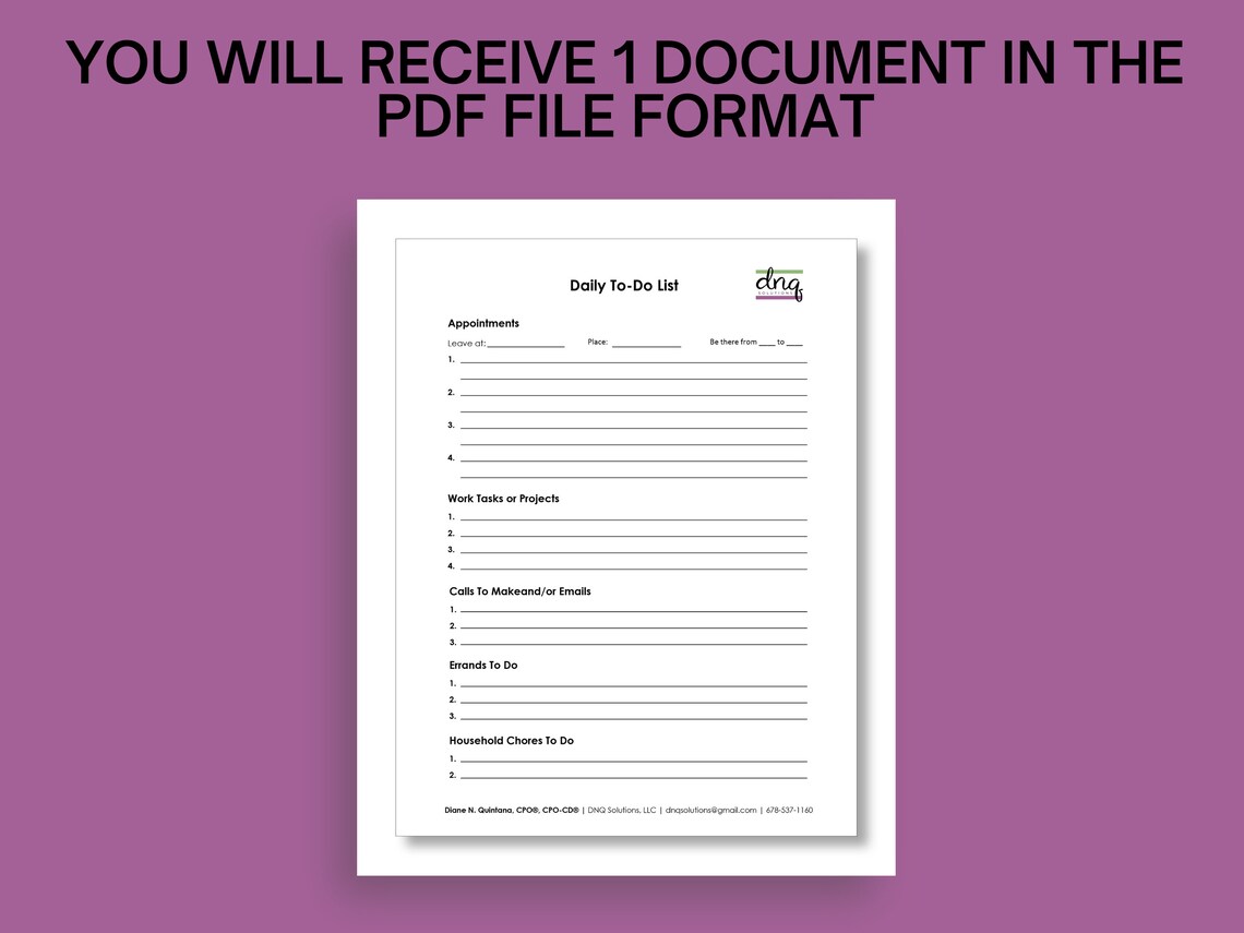 Daily To-do List; Fillable PDF, Digital Worksheet. Instant Download ...