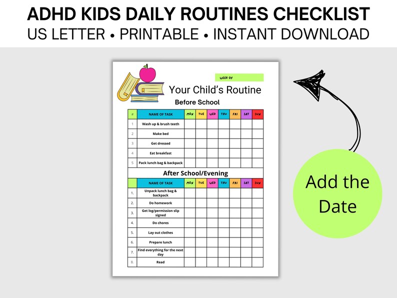 ADHD Kids Daily Routine, ADHD Kids Daily Checklist, ADHD Kids to Do ...