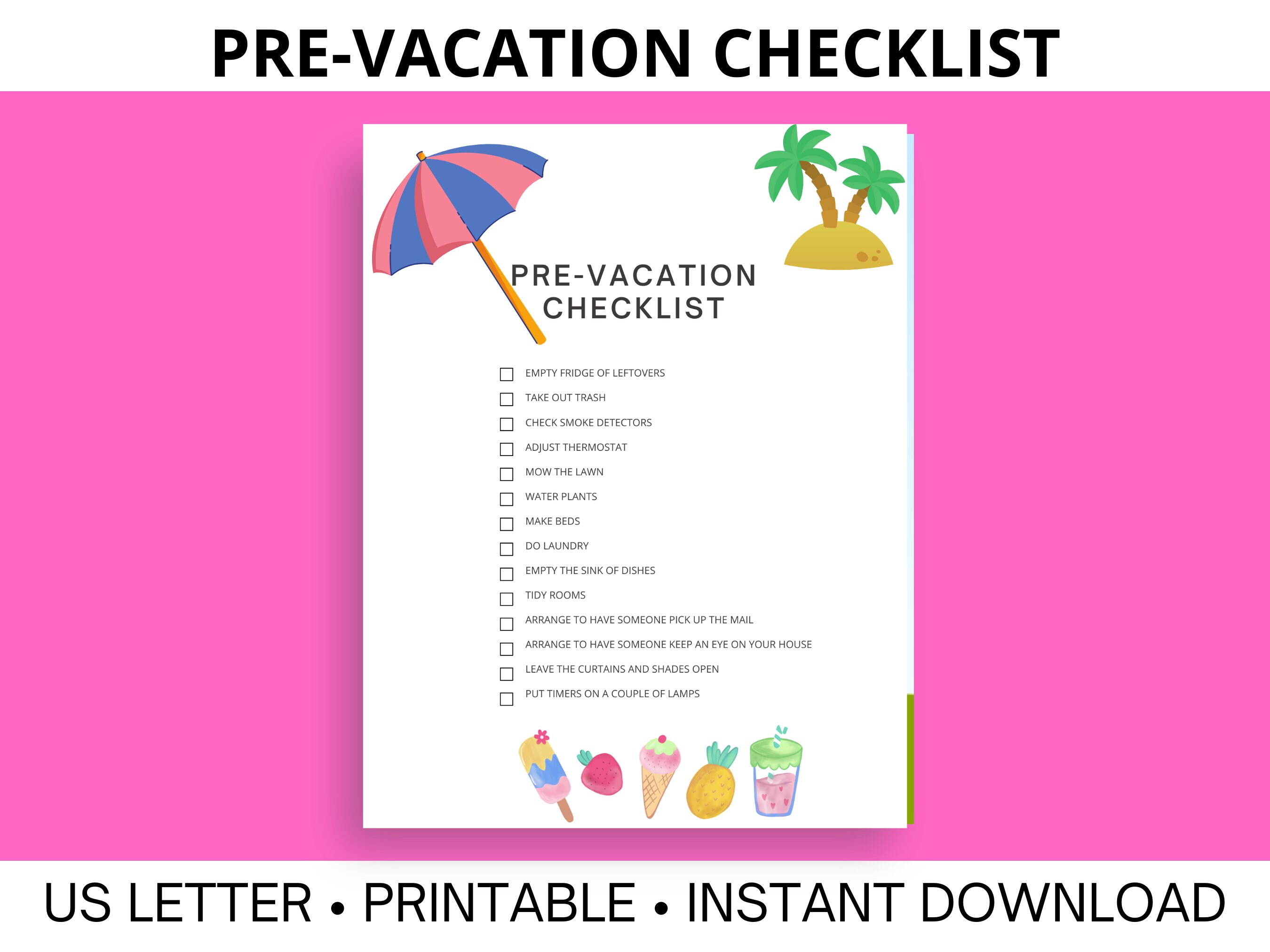 Vacation Checklist; Printable; Instant Download; Use Before You Travel ...