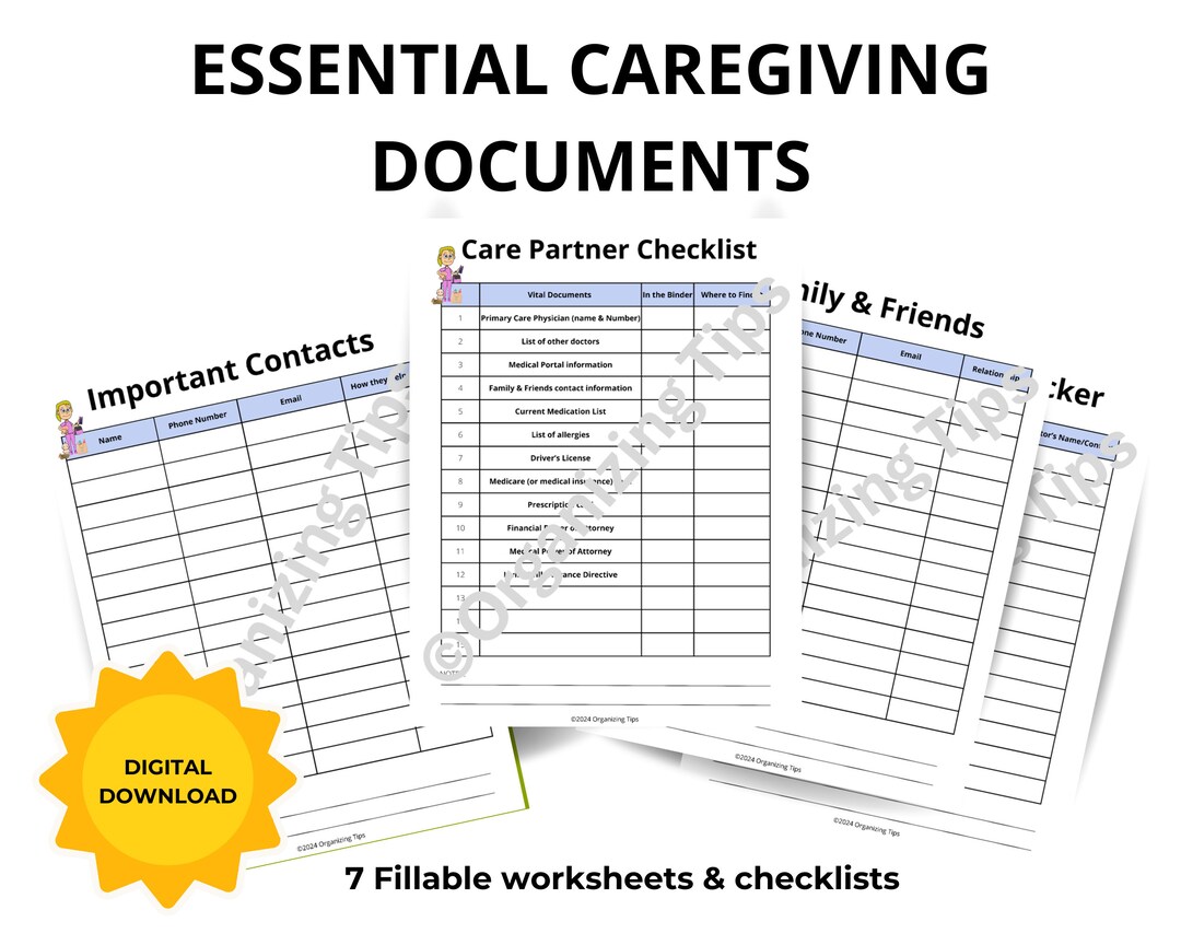 Caregiver Essential Checklist Fillable PDF, Home Healthcare Forms ...