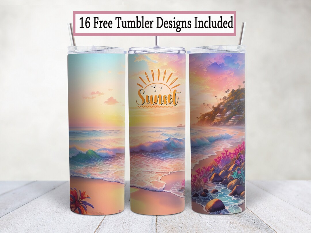 Ocean Beach Sunset 20 Oz Sublimation Tumbler Design Wrap, PNG Sublime ...