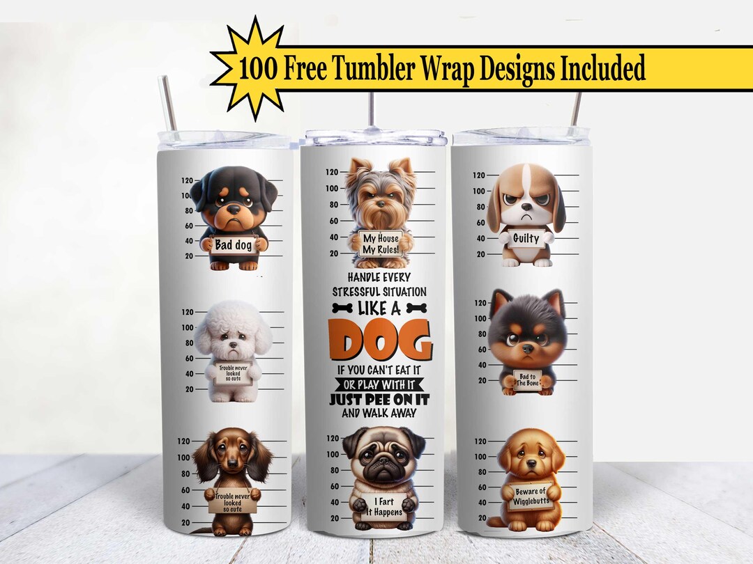 Funny Dog Mugshots Tumbler Wrap: Silly Puppy Sublimation Design (PNG ...