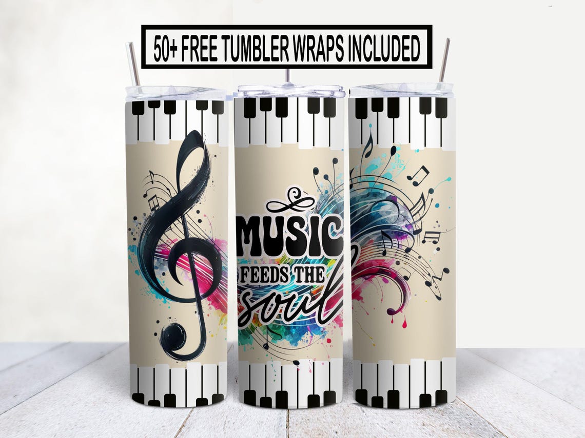 Piano Tumbler Wrap Sublimation Bundle: 50+ Music Designs (PNG Instant ...
