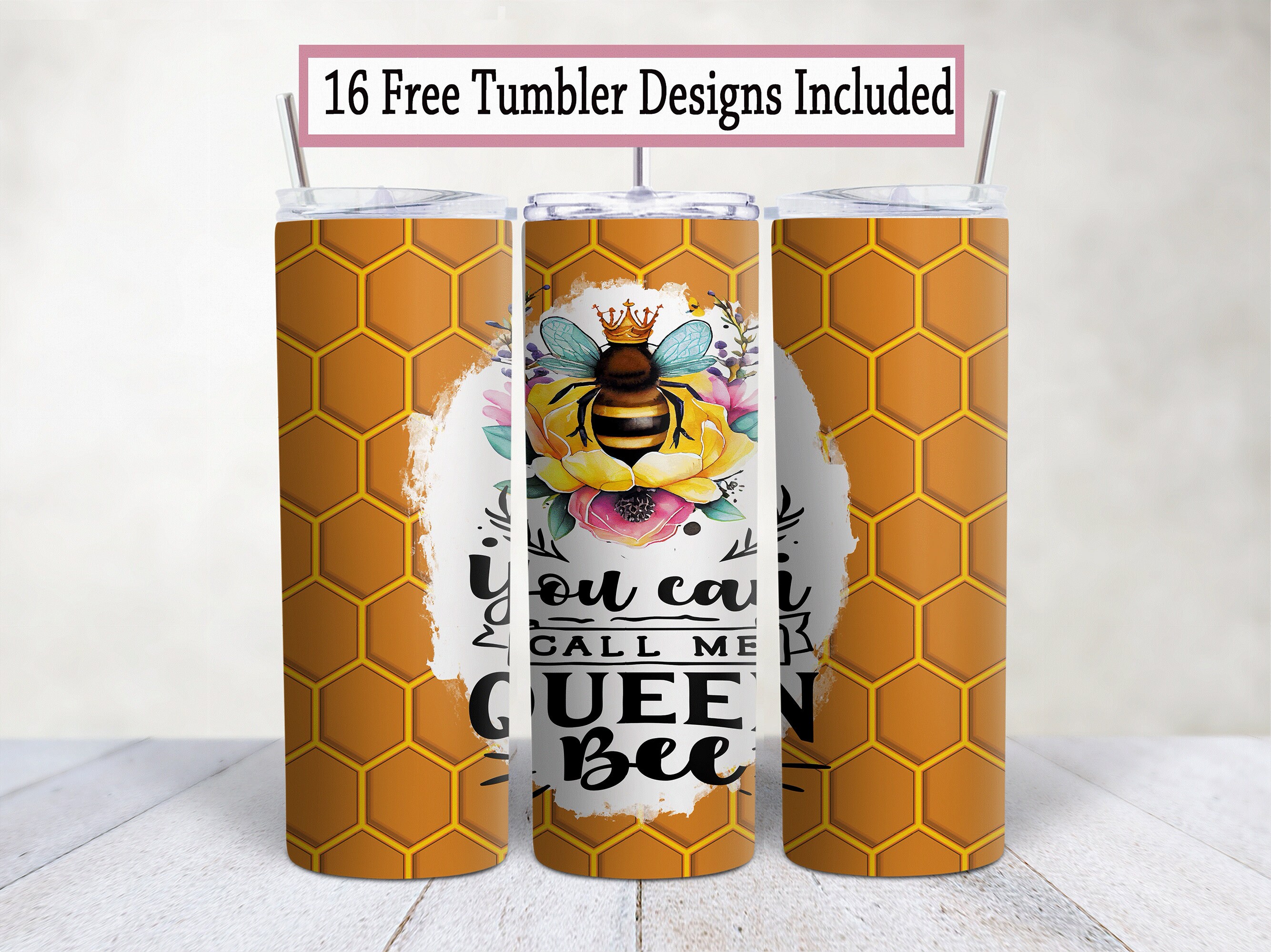 Queen Bee 20 Oz Skinny Tumbler Wrap Sublimation Design, Png. You Can ...