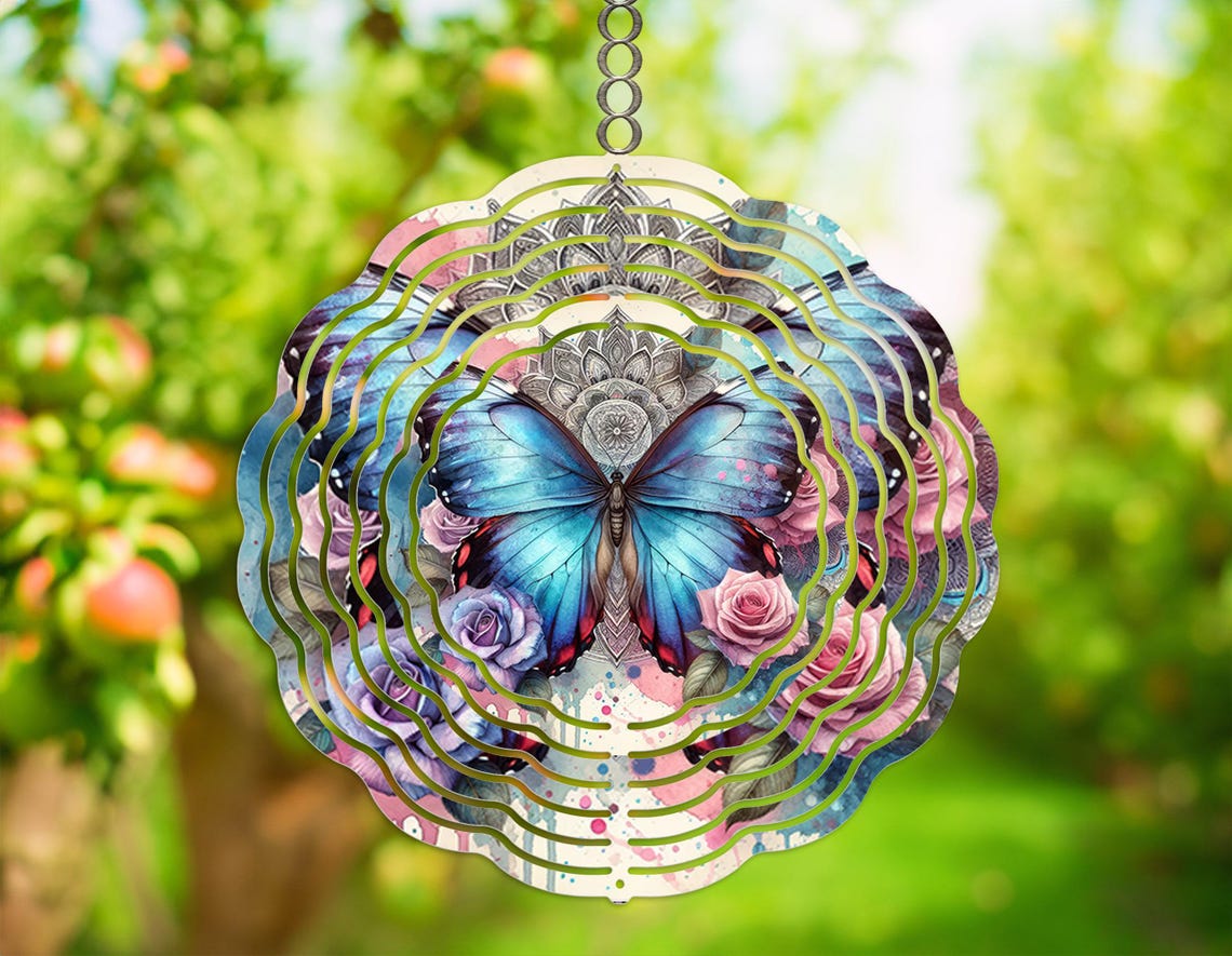Butterfly Spinner PNG, Floral Wind Spinner Sublimation Design, Flower ...