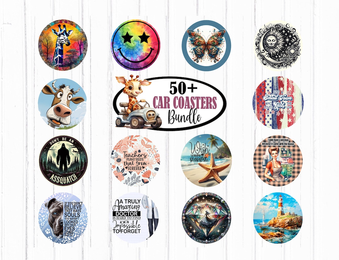50+ Car Coasters Bundle Instant Download - Sublimation PNG Round ...