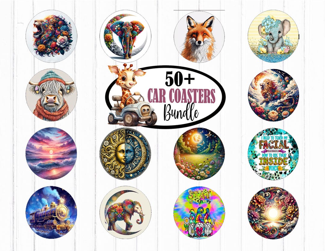 Car Coaster Sublimation PNG Bundle: 50 Round Designs (digital Download ...
