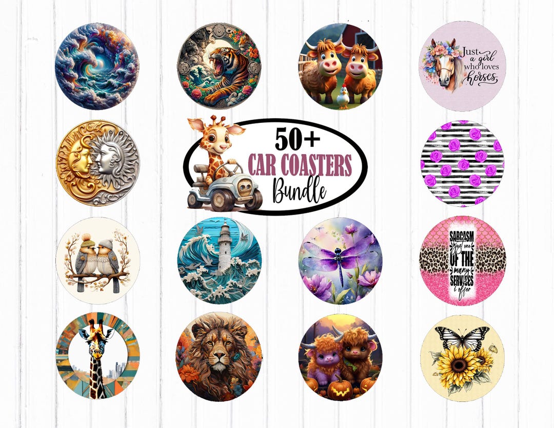 50 Car Coasters Bundle Sublimation Coaster Sublimate Design Png Round ...