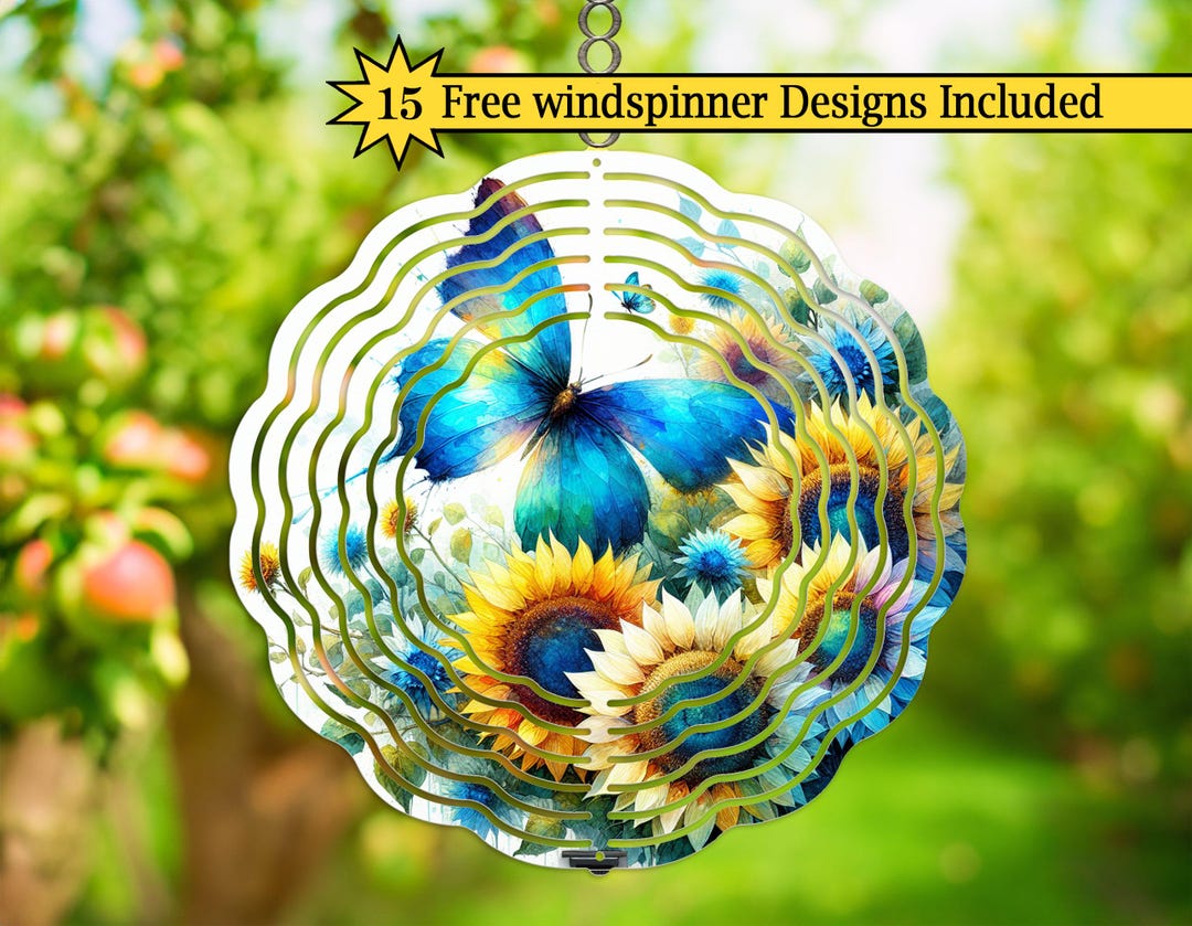 Butterfly Sunflower Wind Spinner PNG: Garden Decor Sublimation (digital ...