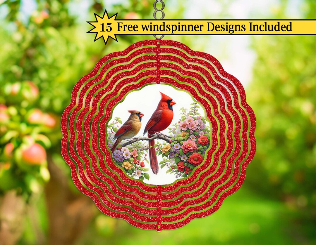 Cardinal Couple Wind Spinner PNG: Red Glitter Floral Garden (digital ...