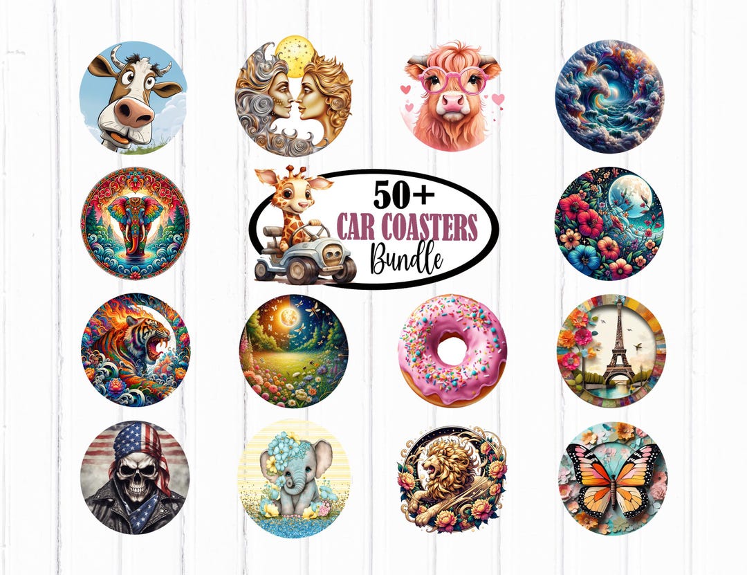 Car Coasters Bundle Instant Download - 50+ Sublimation PNG Round ...