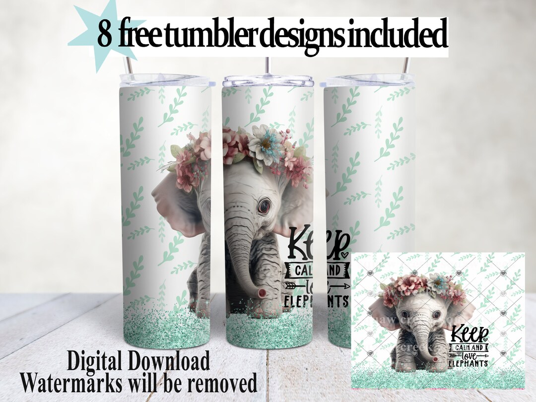 Sublimation Tumbler Wrap, Png. Baby Elephant 20 Oz Tumbler Templete ...