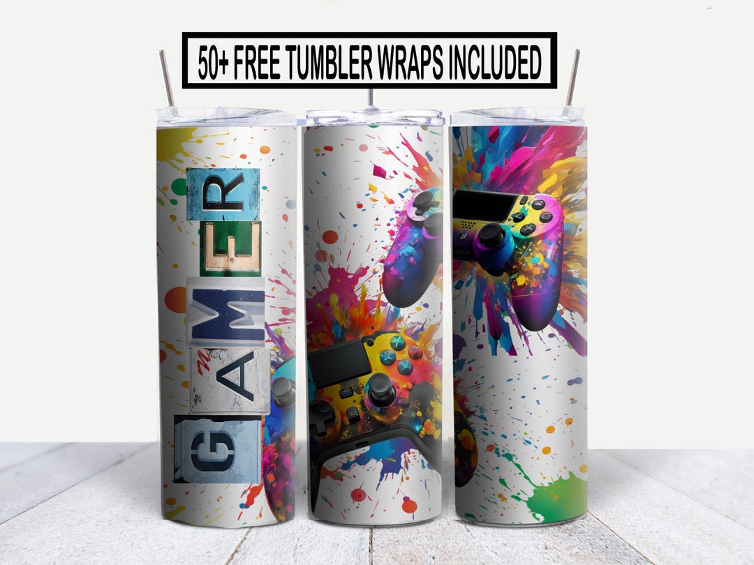 Gamer Tumbler 20 Oz Skinny Sublimation Wrap Video Game Controller Paint ...