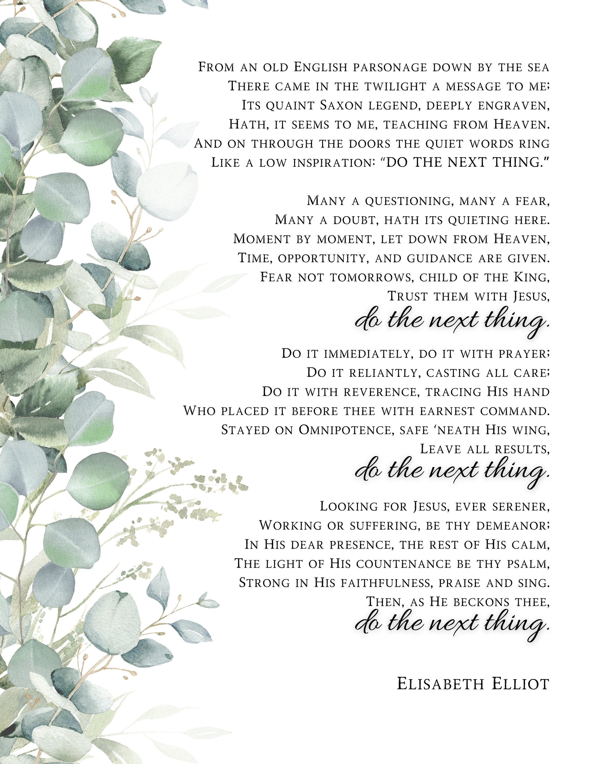 Elisabeth Elliot Poem | Do the Next Thing | Christian Wall Art ...