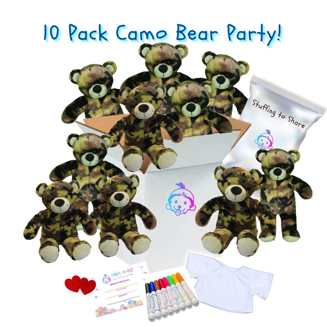 10 Pack Make Your Own 8" Camo Bear Teddy Party Kit White T-shirts Bear ...