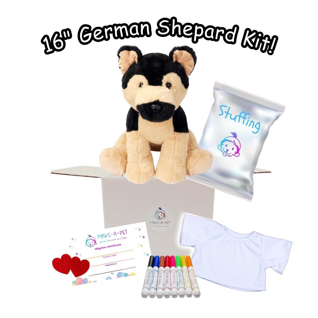 DIY 16" Unstuffed German Shepard Plushie Kit White T-shirt Make a Bear ...
