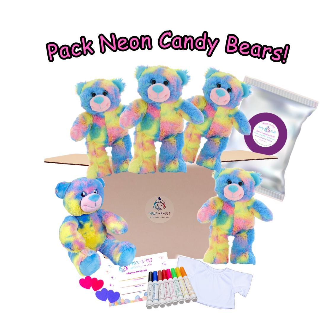 5 Pack Neon Candy Bear Make Your Own Plushie Kit, Kids Party Favor - Etsy