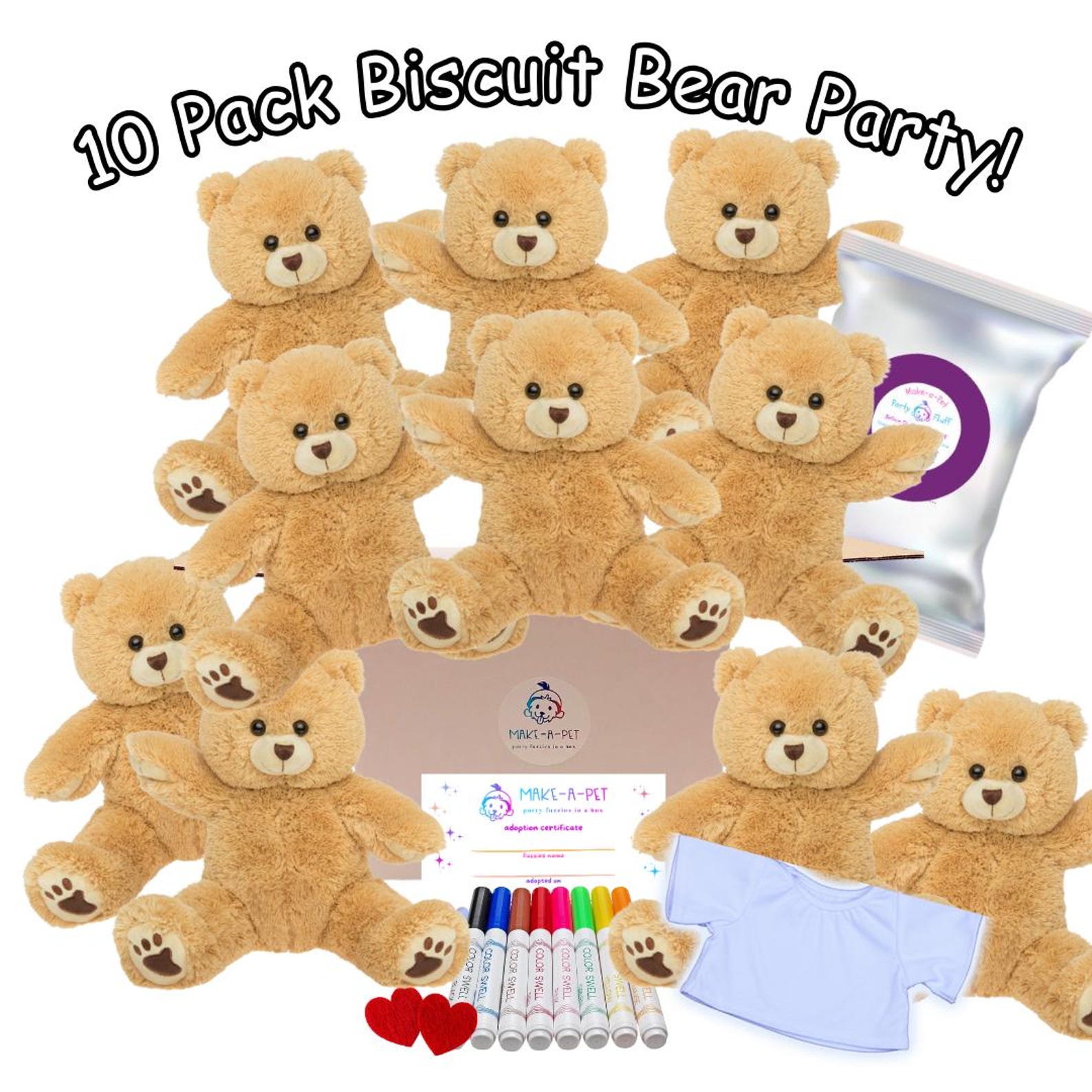10 Pack Biscuit Bear Party Favor Kit (optional Shirts) – Stuff Your Own ...