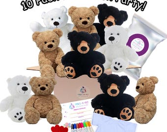 10 Pack Make Your Own 10" Classic Teddy Bear Party Kit With/without ...