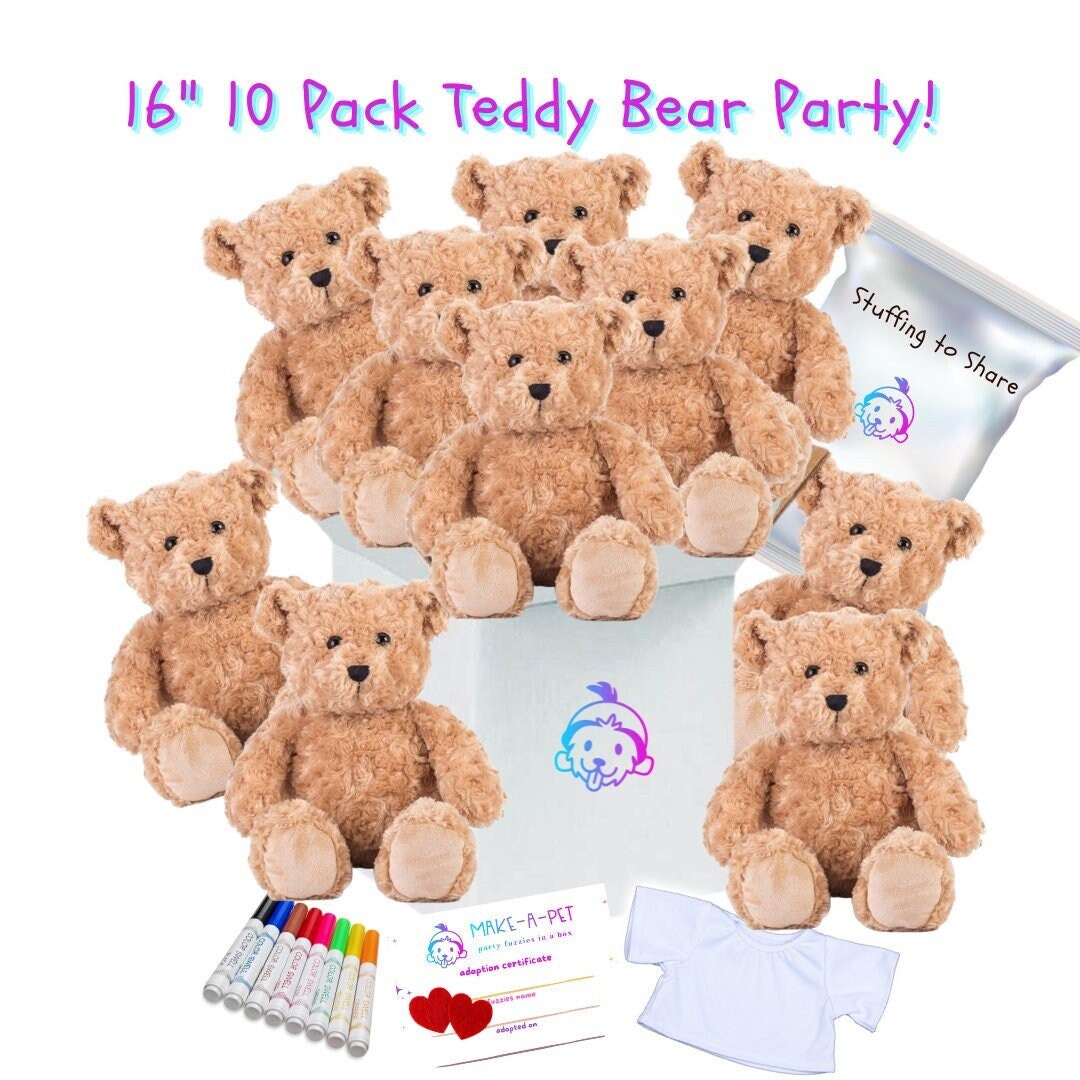 10 Pack Make Your Own 16 Teddy Bear Party Kit White T-shirts 16 Bear ...