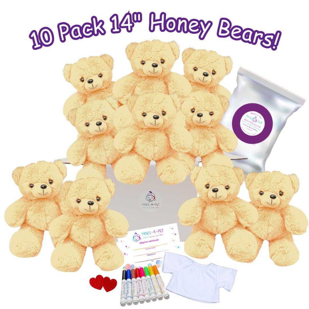 10 Pack Make Your Own 14" Honey Teddy Bear Party Kit Teddy Bear Plushie ...