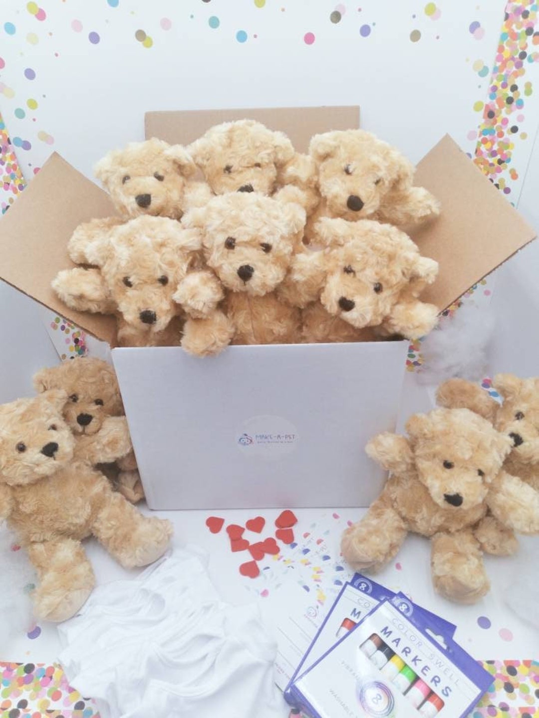 10 Pack Make Your Own Teddy Bear Party Kit With White T-shirts 10 Bear ...