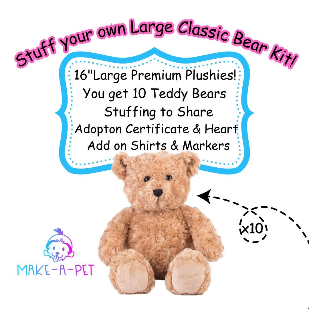 10 Pack Make Your Own 16" Teddy Bear Party Kit Classic Teddy Plushie ...