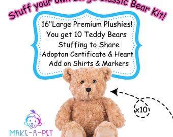 15 Pack Make Your Own Teddy Bear Kit With or Without T-shirts 10" Bear ...