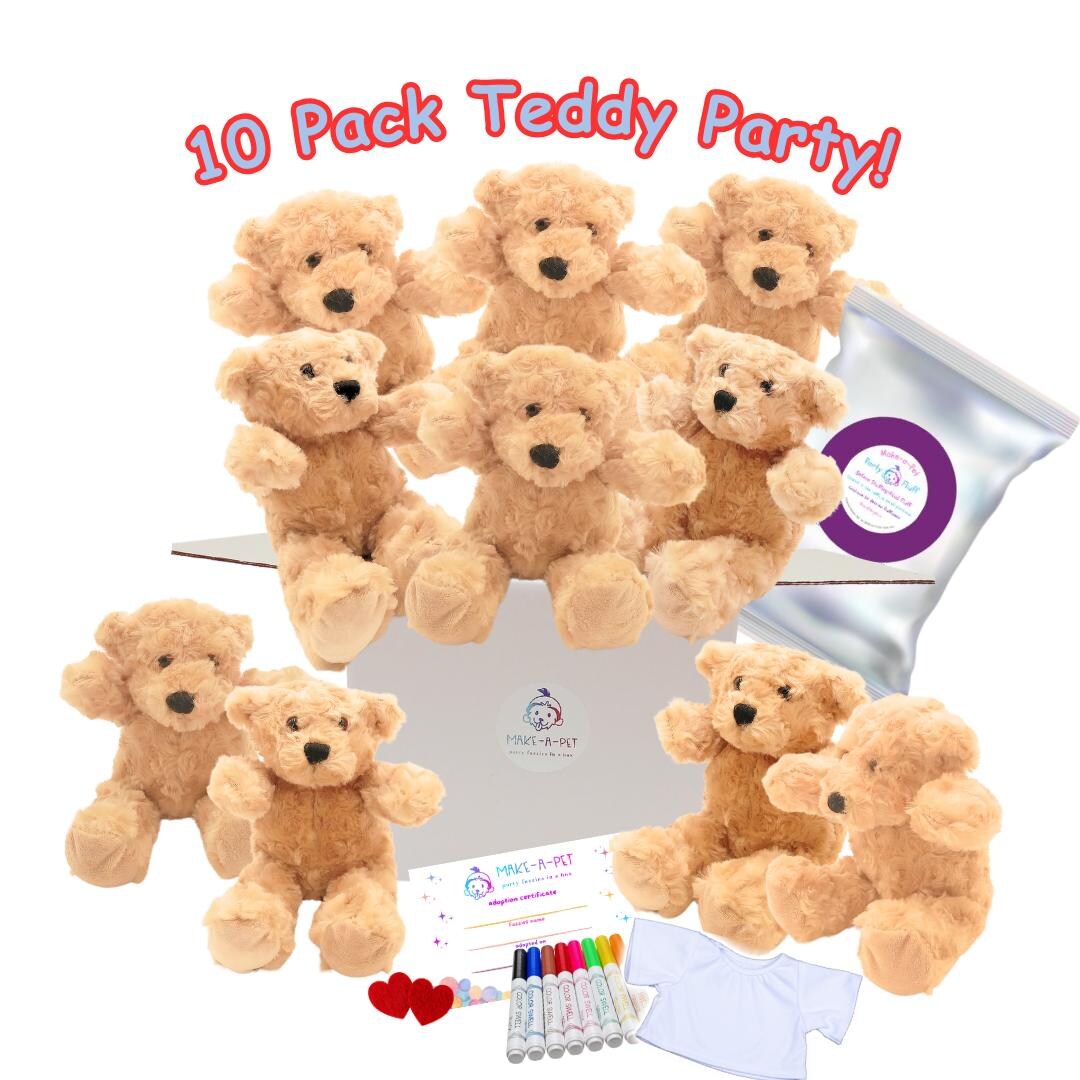10 Pack Make Your Own 10" Classic Teddy Bear Party Kit With/without ...