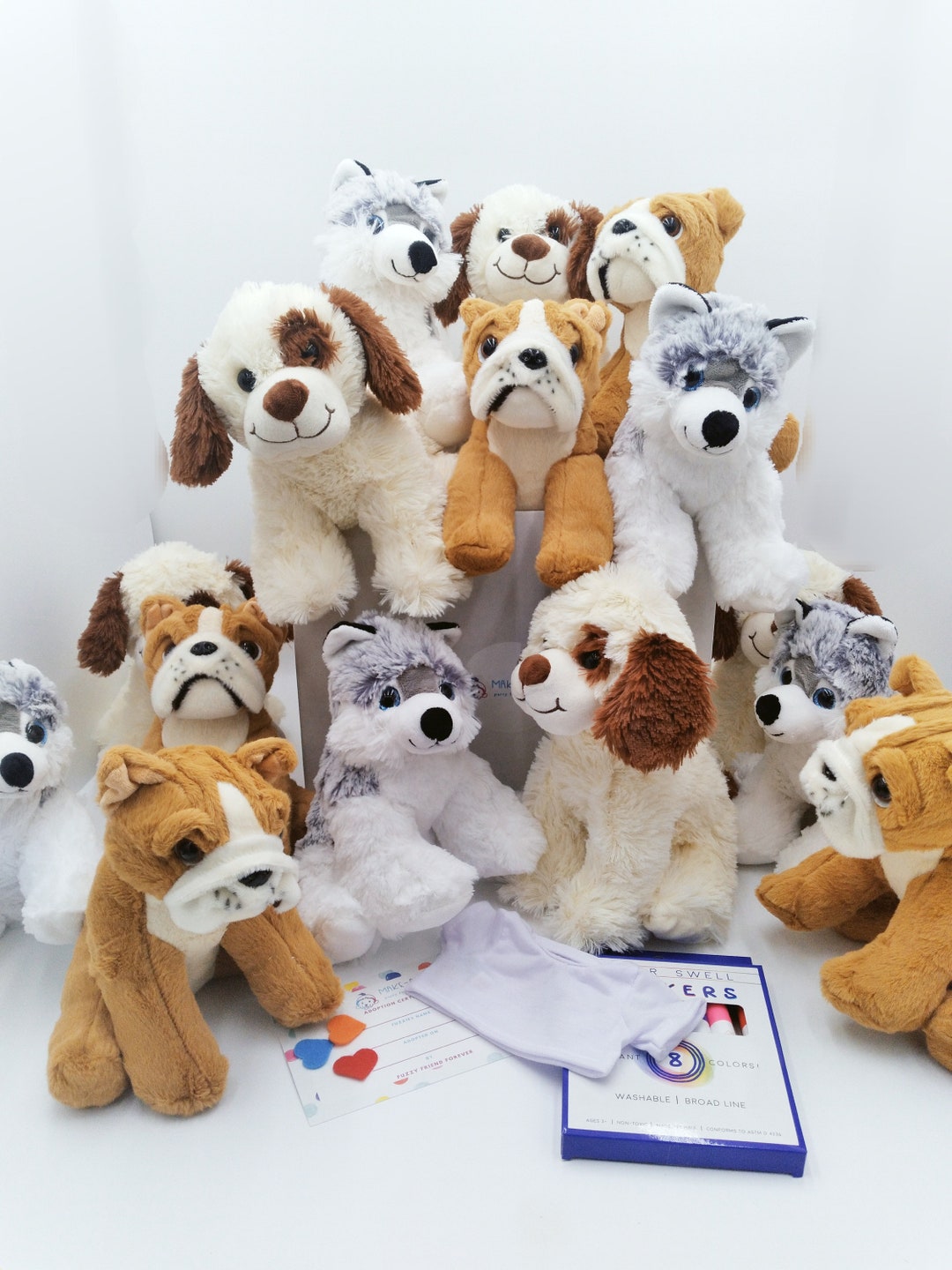 Mixed up 15 Pack Make Your Own Dog Party Kit T-shirts 10 Dog Plushie ...