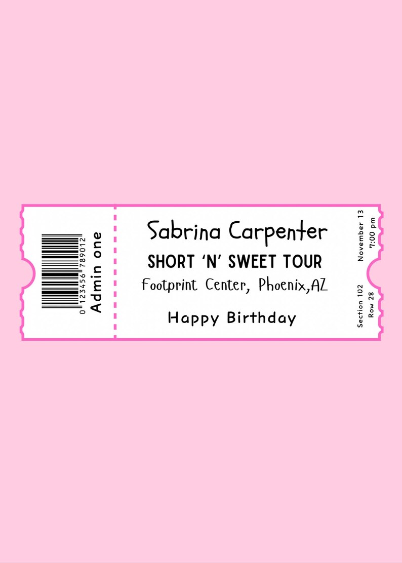 Personalized Concert Ticket Card: Birthday Gift Reveal - Etsy