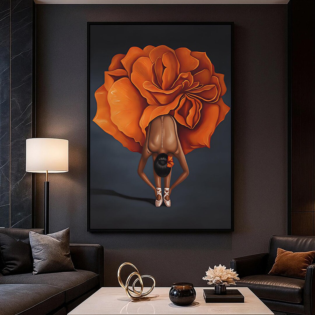 Elegant Ballet Dancer Flower Art, Modern Figurative Painting Digital ...