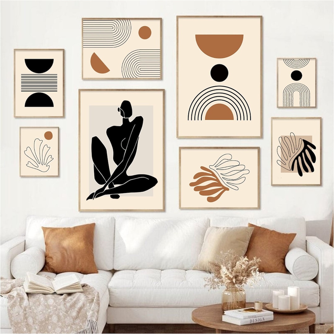Boho Art Set 8 Prints Abstract Gallery Wall Set Museum Poster