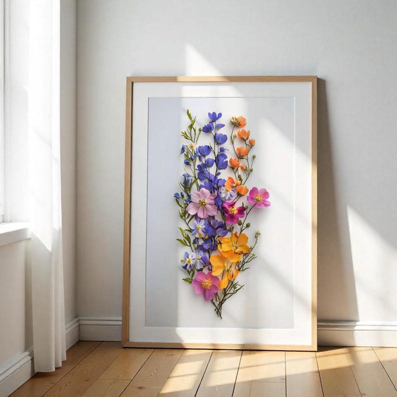 Pressed Flower Art Prints: Modern Botanical Wall Decor (digital ...