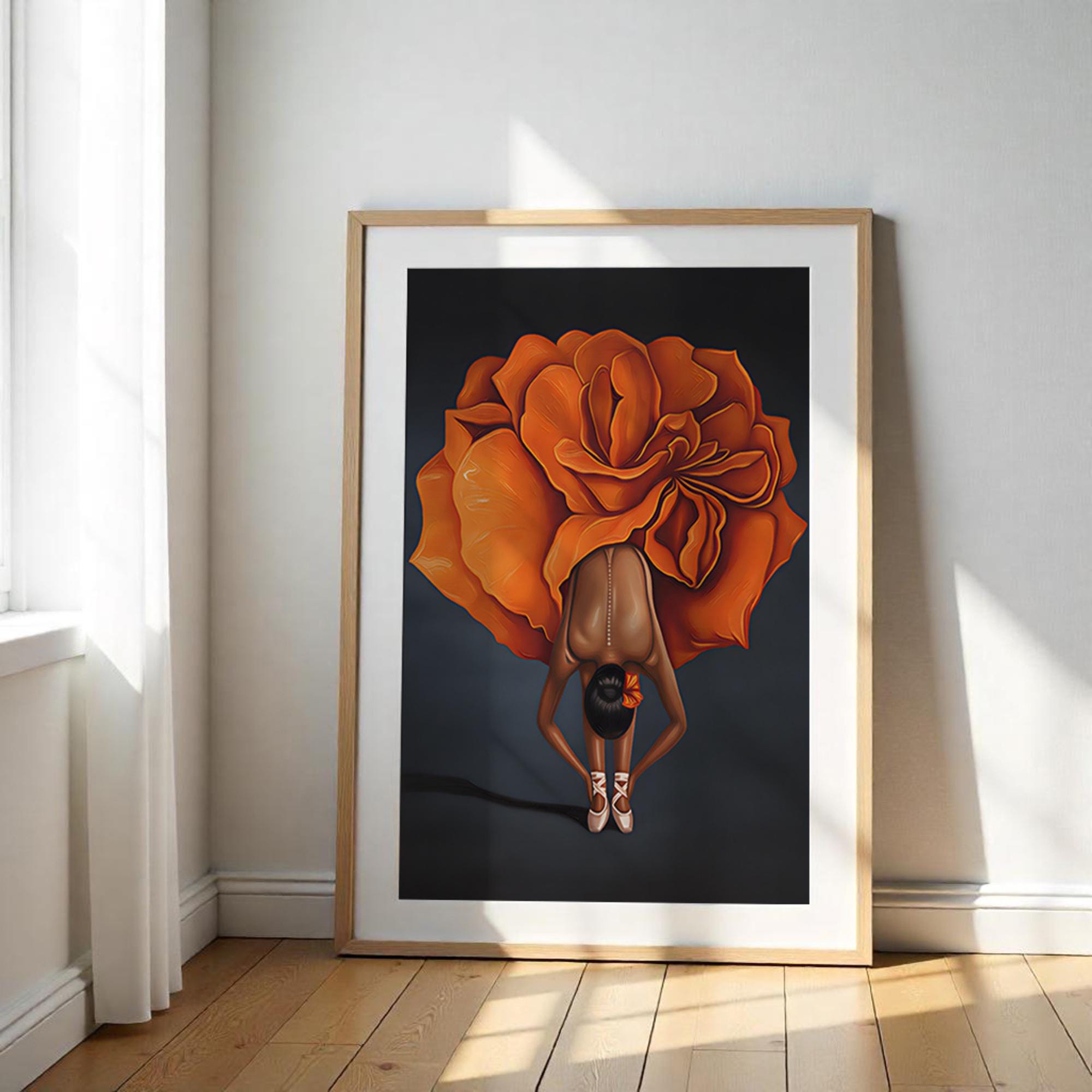 Elegant Ballet Dancer Flower Art, Modern Figurative Painting Digital ...